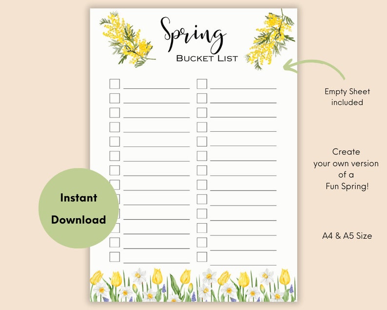 Spring Bucket List Printable | Spring Activities | Spring Bulletin ...