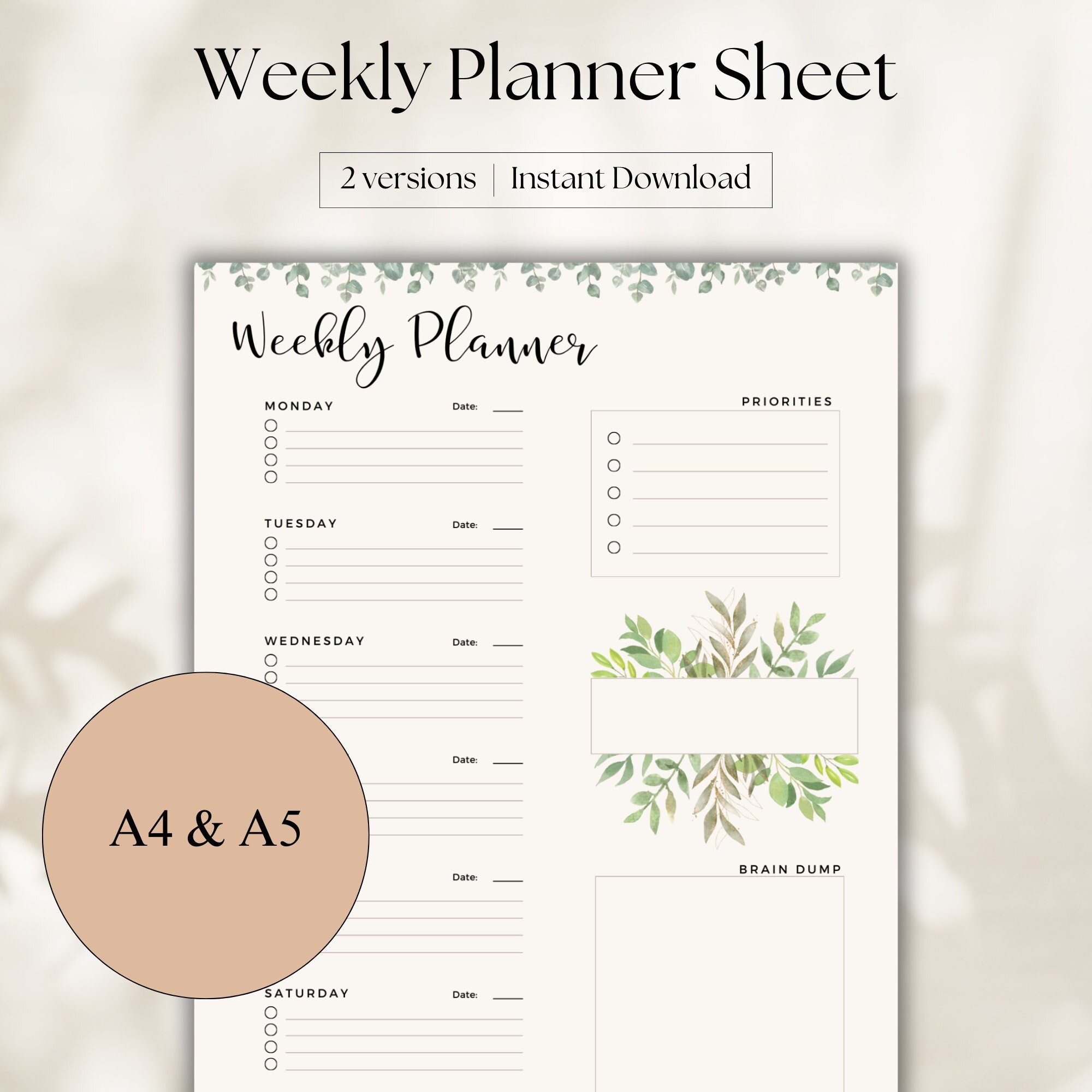 Cute Weekly Planner Printable | Weekly to Do List Undated | Weekly ...