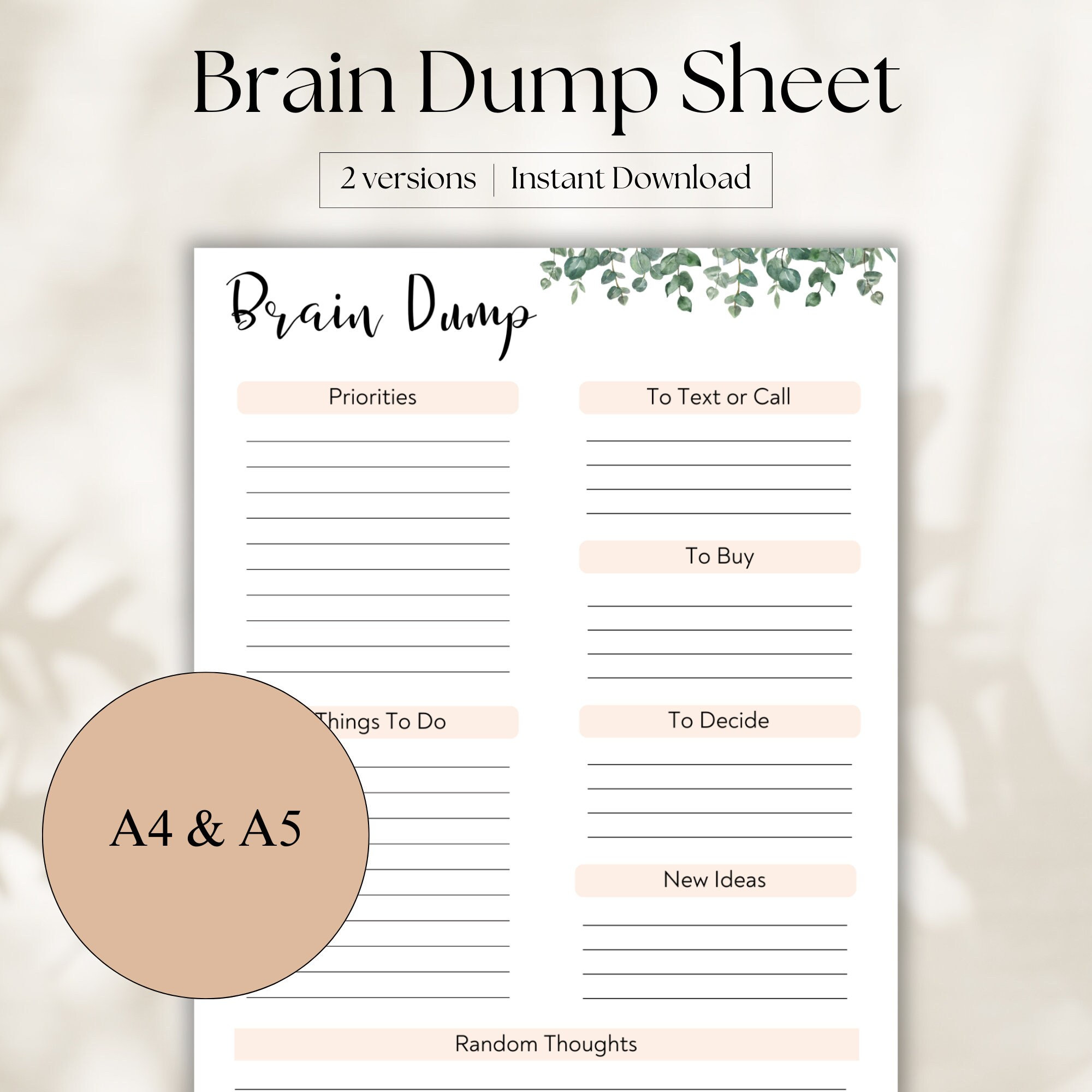 Brain Dump Printable | ADHD Printable Brain Dump | ADHD Planner | Brain ...
