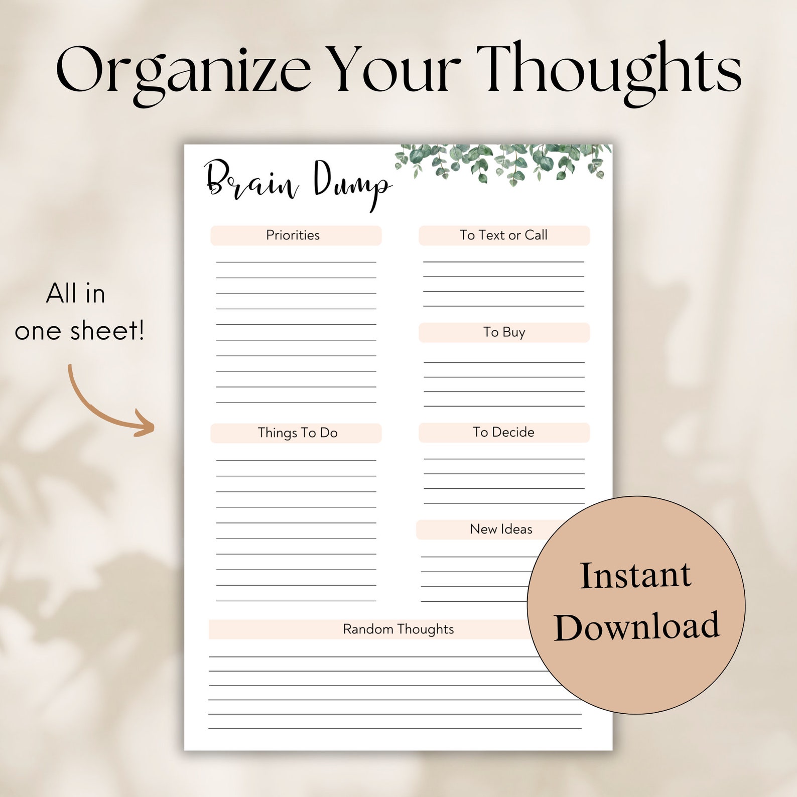 Brain Dump Printable | ADHD Printable Brain Dump | ADHD Planner | Brain ...