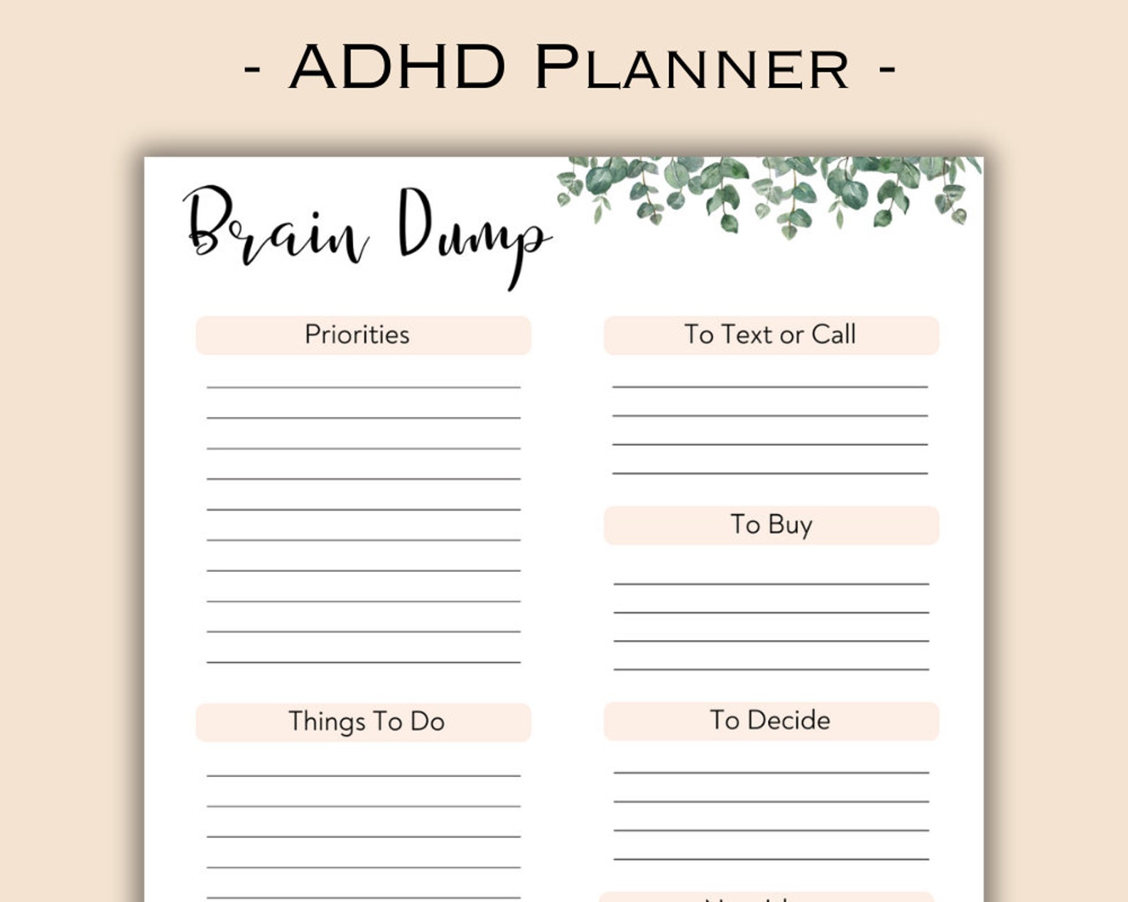 Brain Dump Printable | ADHD Printable Brain Dump | ADHD Planner | Brain ...