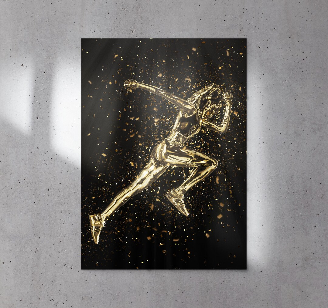 Running Woman Golden Statue Sports Posters, Gym Posters, Fitness Art ...
