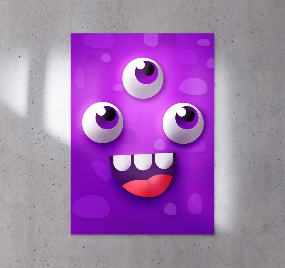 Children's Room Posters, Funny Monster Faces, Satin Posters for Kids ...
