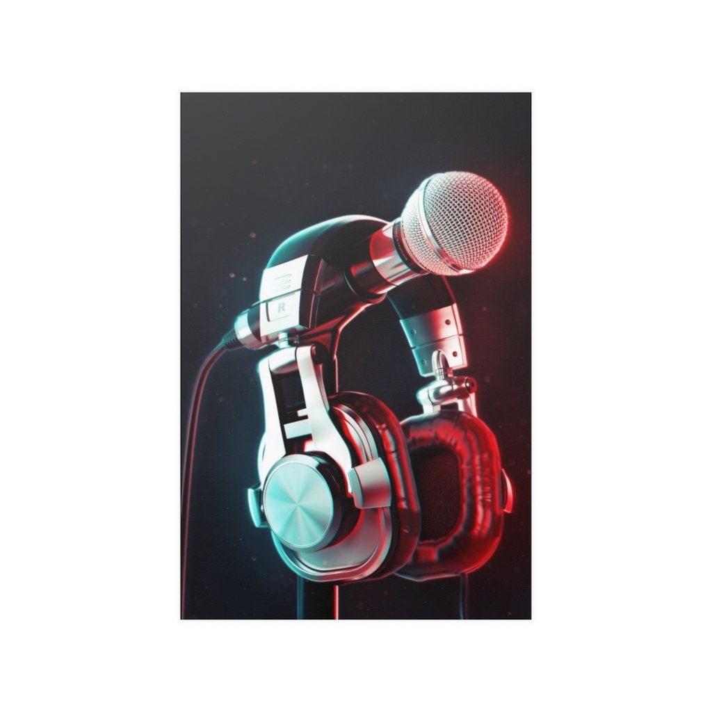 Microphone and Headphones Satin Poster Wall Art, Instrument Poster ...