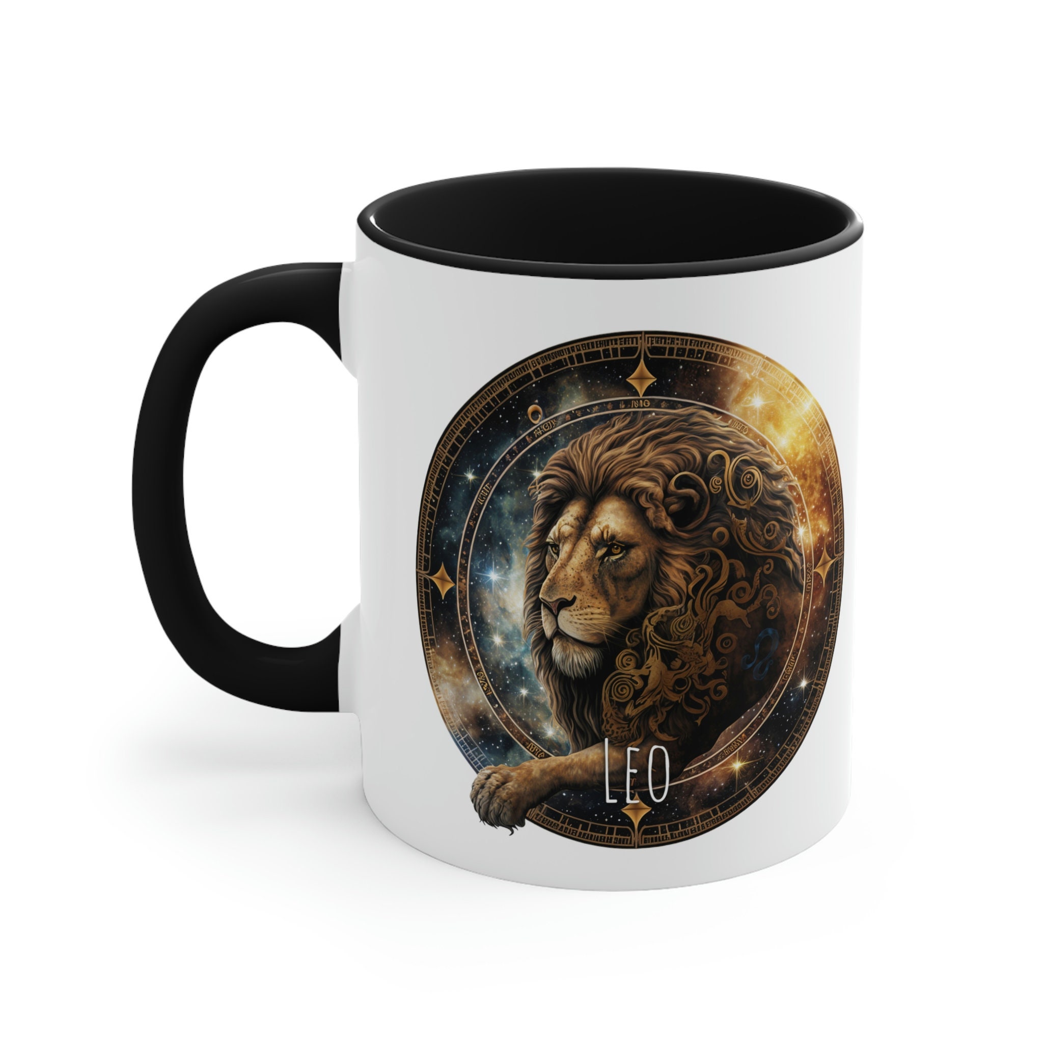 Leo Zodiac Sign Coffee Mug, Zodiac Constellation Black Accent Mug ...