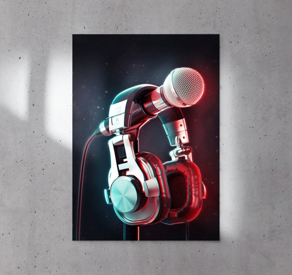 Microphone and Headphones Satin Poster Wall Art Instrument - Etsy