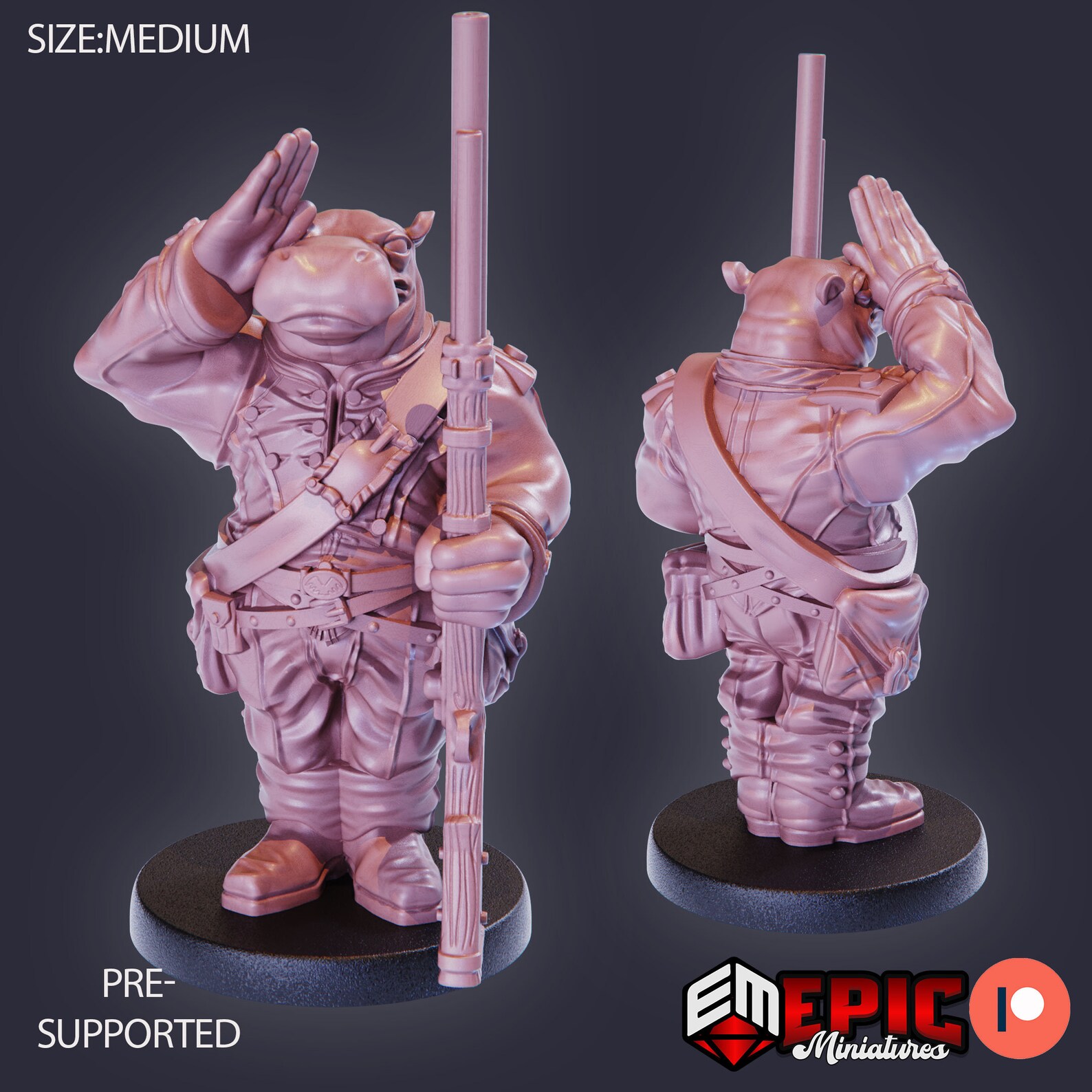 Hippo Soldier Salute - Epic Miniatures | Medium | Rifle - Etsy