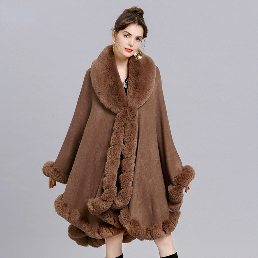 New Elegant V Lapel Faux Rex Rabbit Fur Coat Cape Winter - Etsy