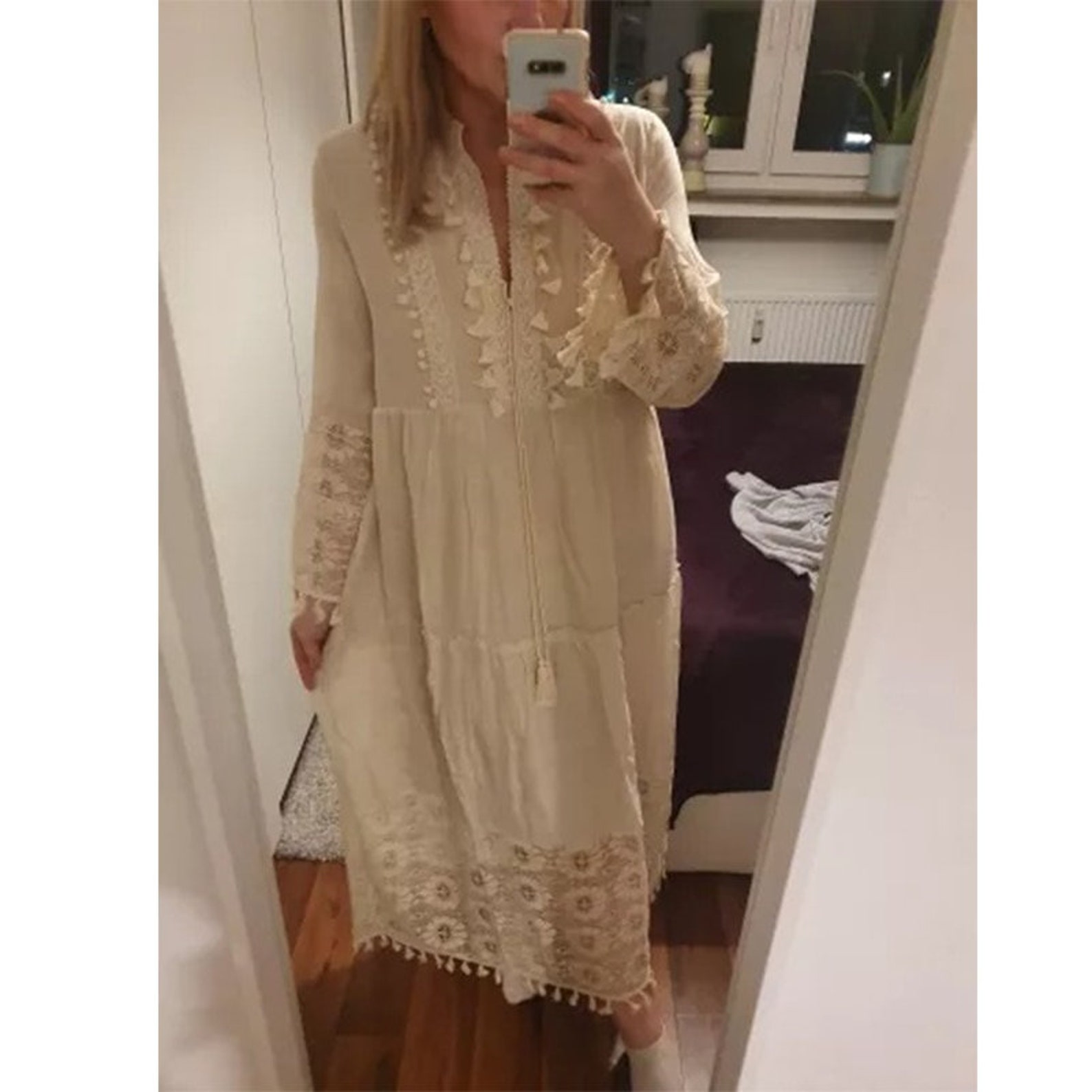 Casual White Dress Long Sleeve Dress Fashion Bohemian Dress - Etsy