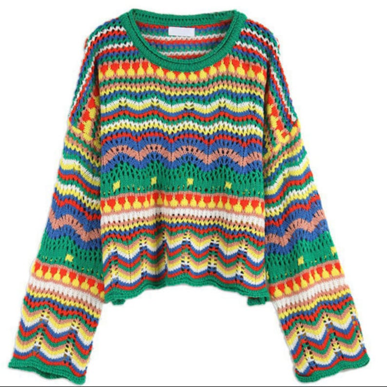 Sweater Women Long Sleeve Colorful Stripes Stitching O-neck - Etsy