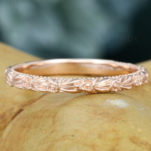 Rose Gold Art Deco Band. Rose Gold Wedding Band. Stacking | Etsy
