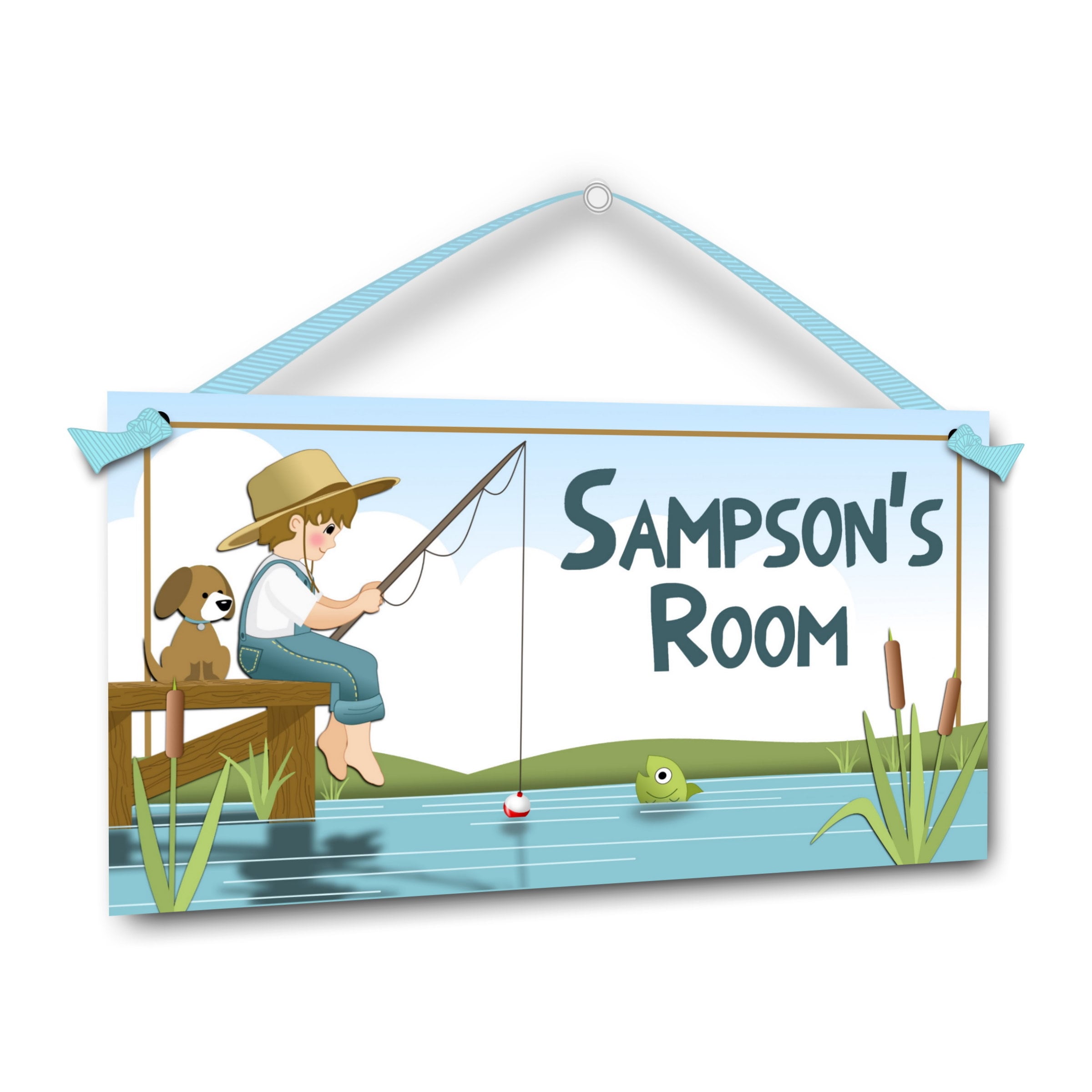 Fishing Boy Personalized Door Sign for Kids Wall Art Hanging | Etsy