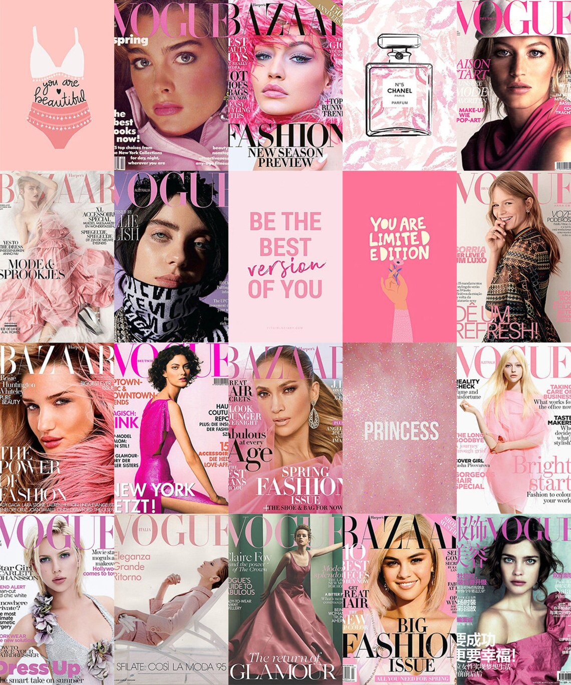 Pink Magazine Cover Collage Kit Digital Download 70PCS Pink | Etsy