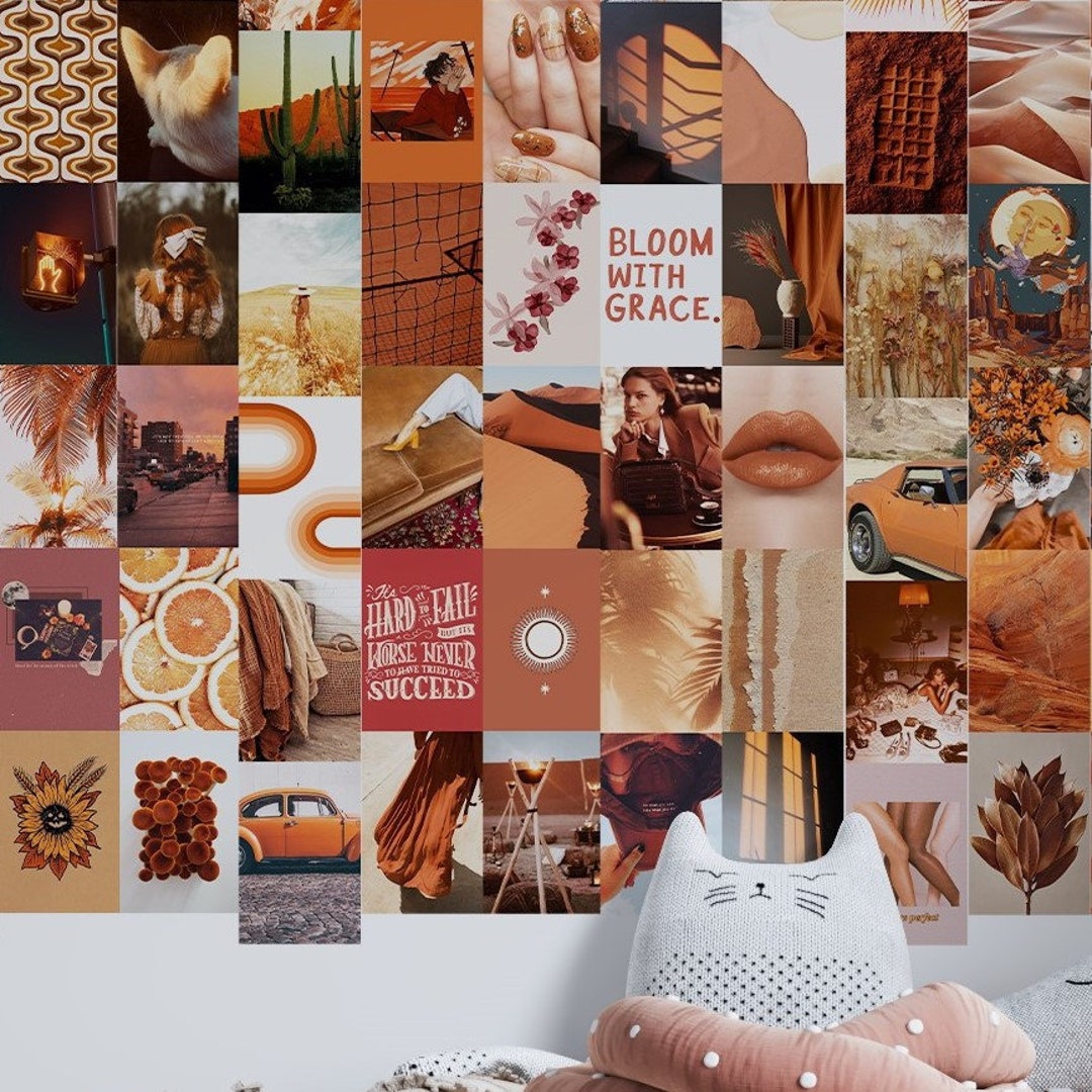 Boho Rust Orange Wall Collage Kit digital Download 124pcs - Etsy