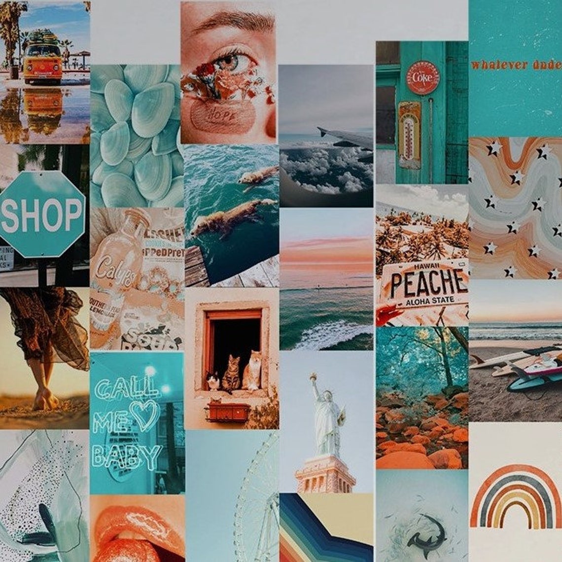 Peachy Teal Wall Collage Kit Digital Download 149 Pcs Peach | Etsy