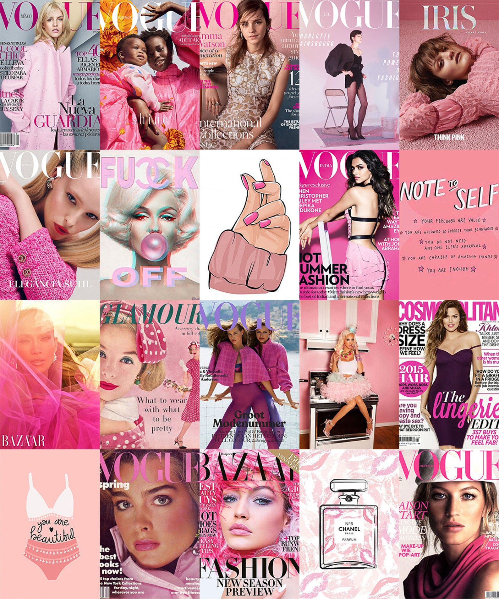 Pink Magazine Cover Collage Kit Digital Download 70PCS Pink | Etsy