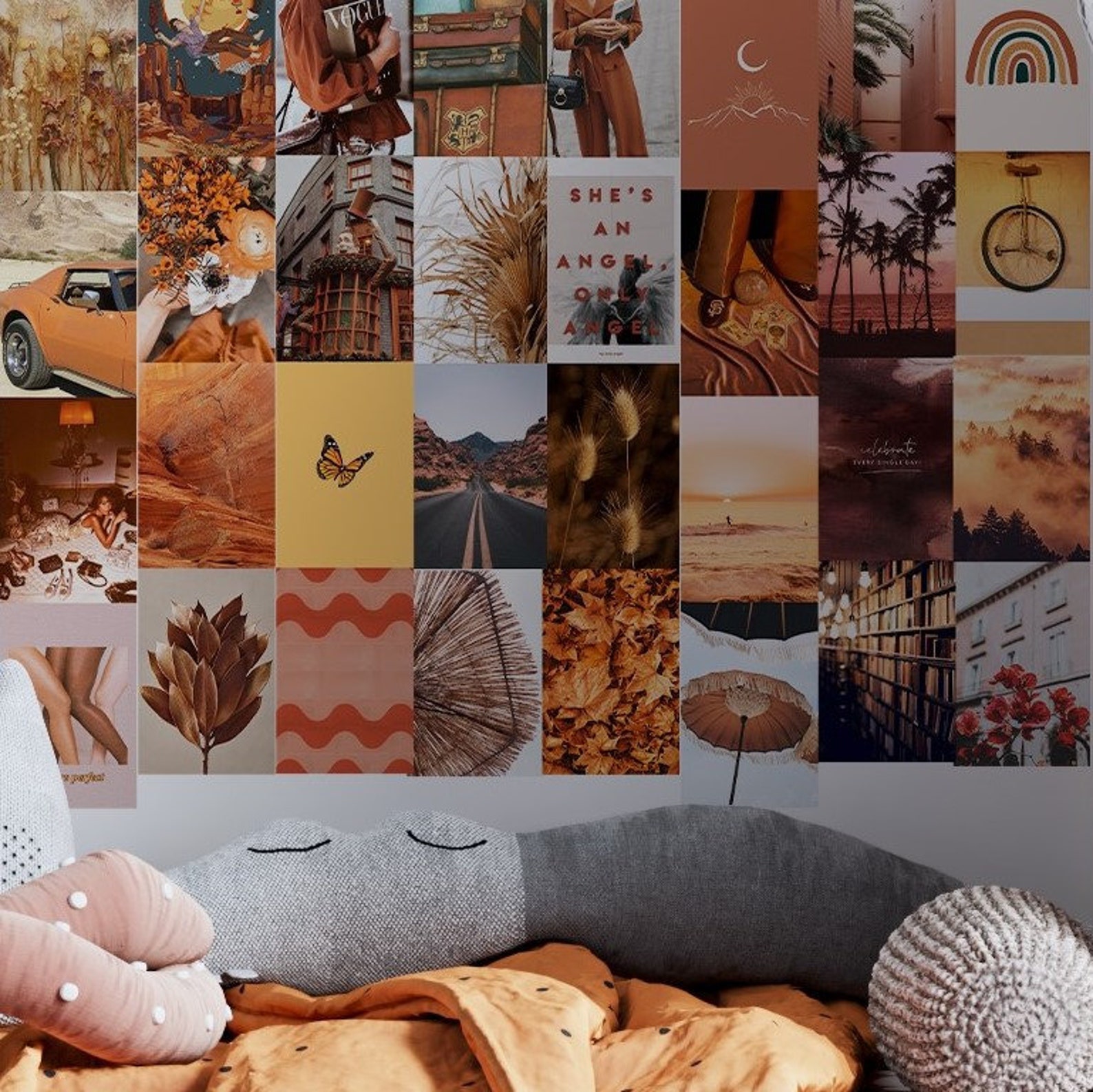 Boho Rust Orange Wall Collage Kit digital Download 124pcs | Etsy