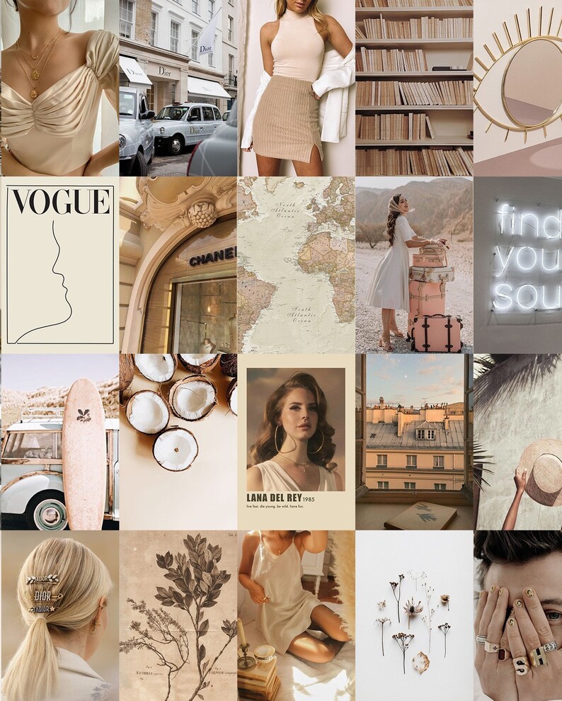 Creamy Pink Wall Collage Kit Digital Download 150pcs Beige Etsy