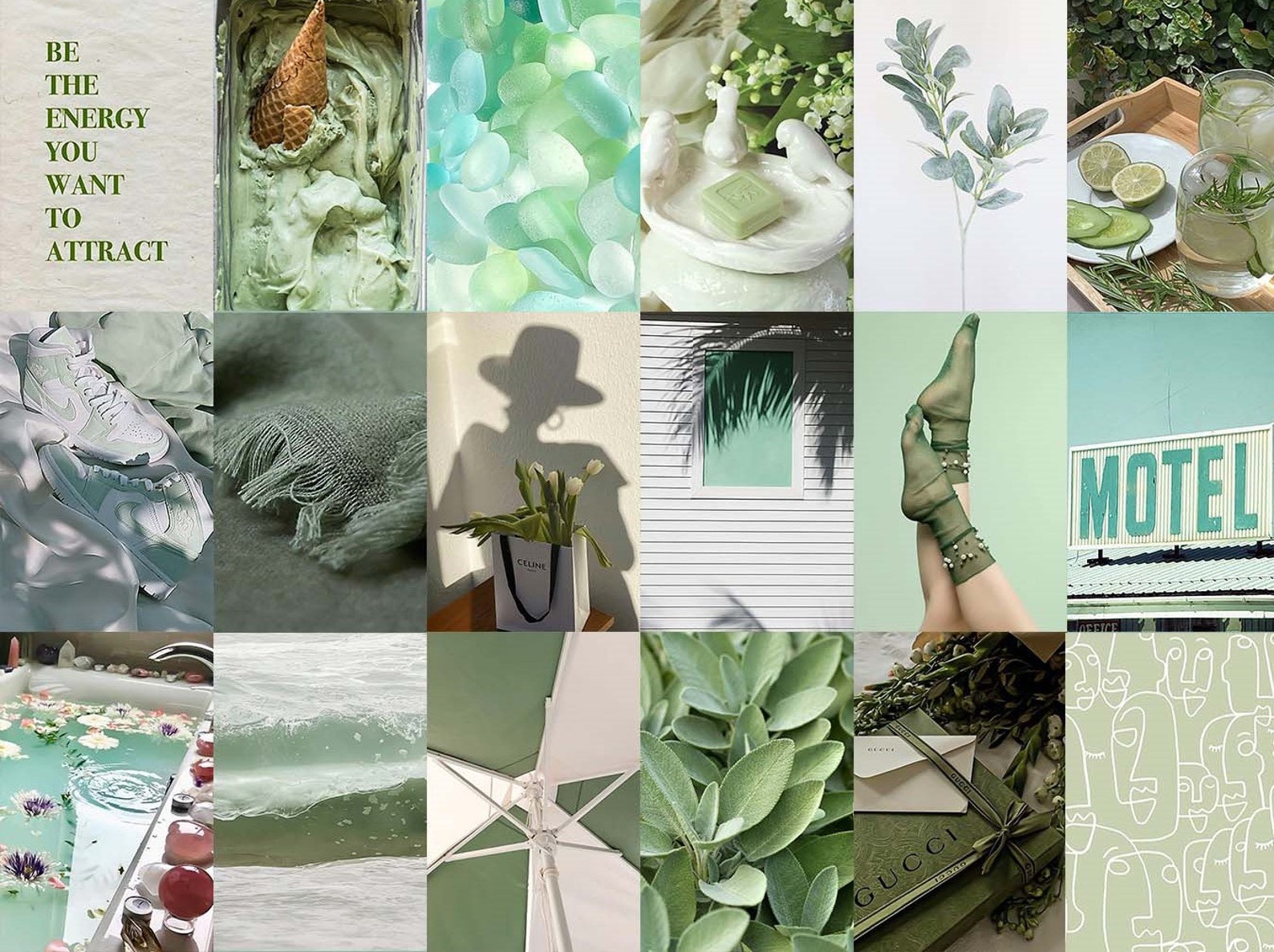 SAGE GREEN Wall Collage Kit Aesthetic Wall Collage Kit - Etsy