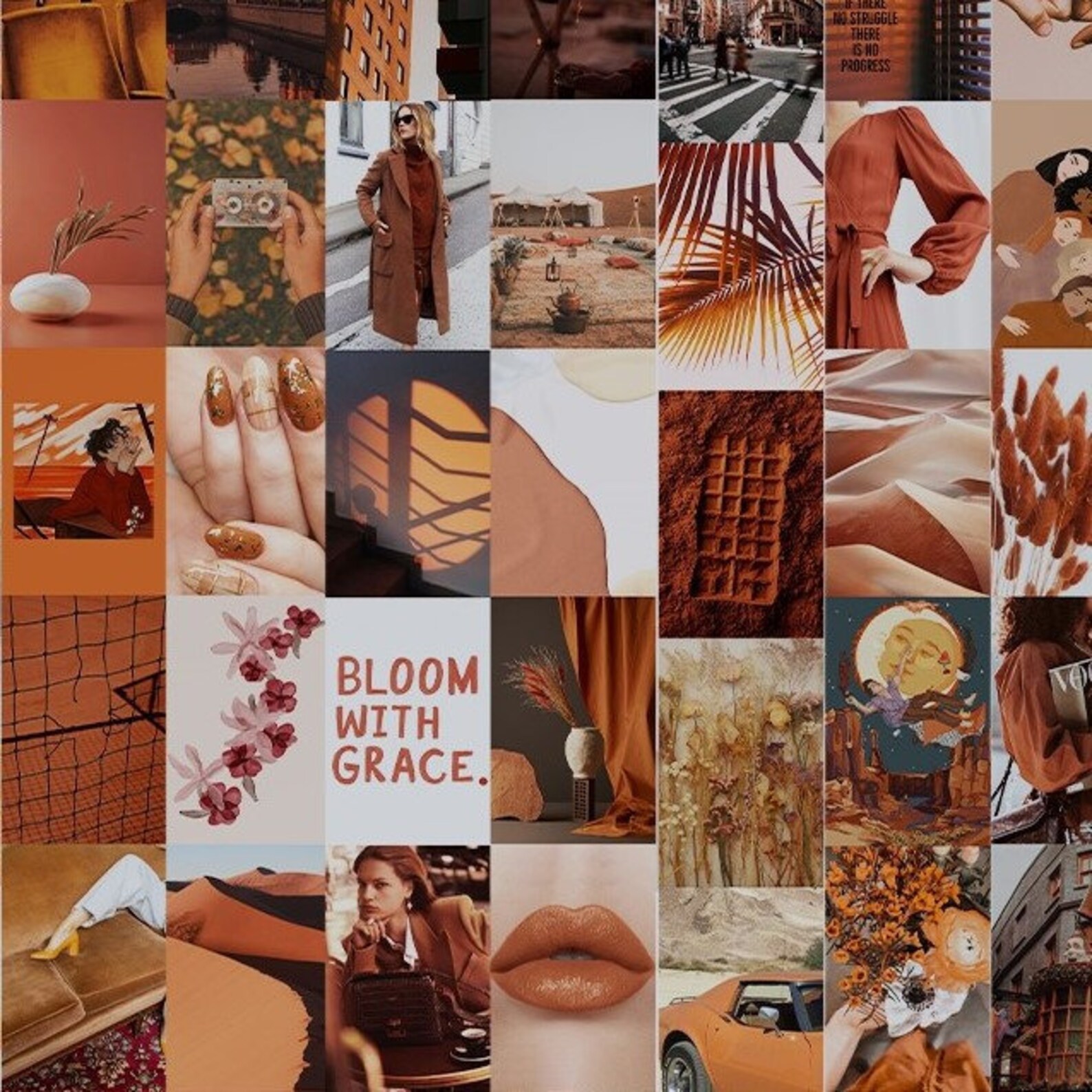 Boho Rust Orange Wall Collage Kit digital Download 124pcs | Etsy