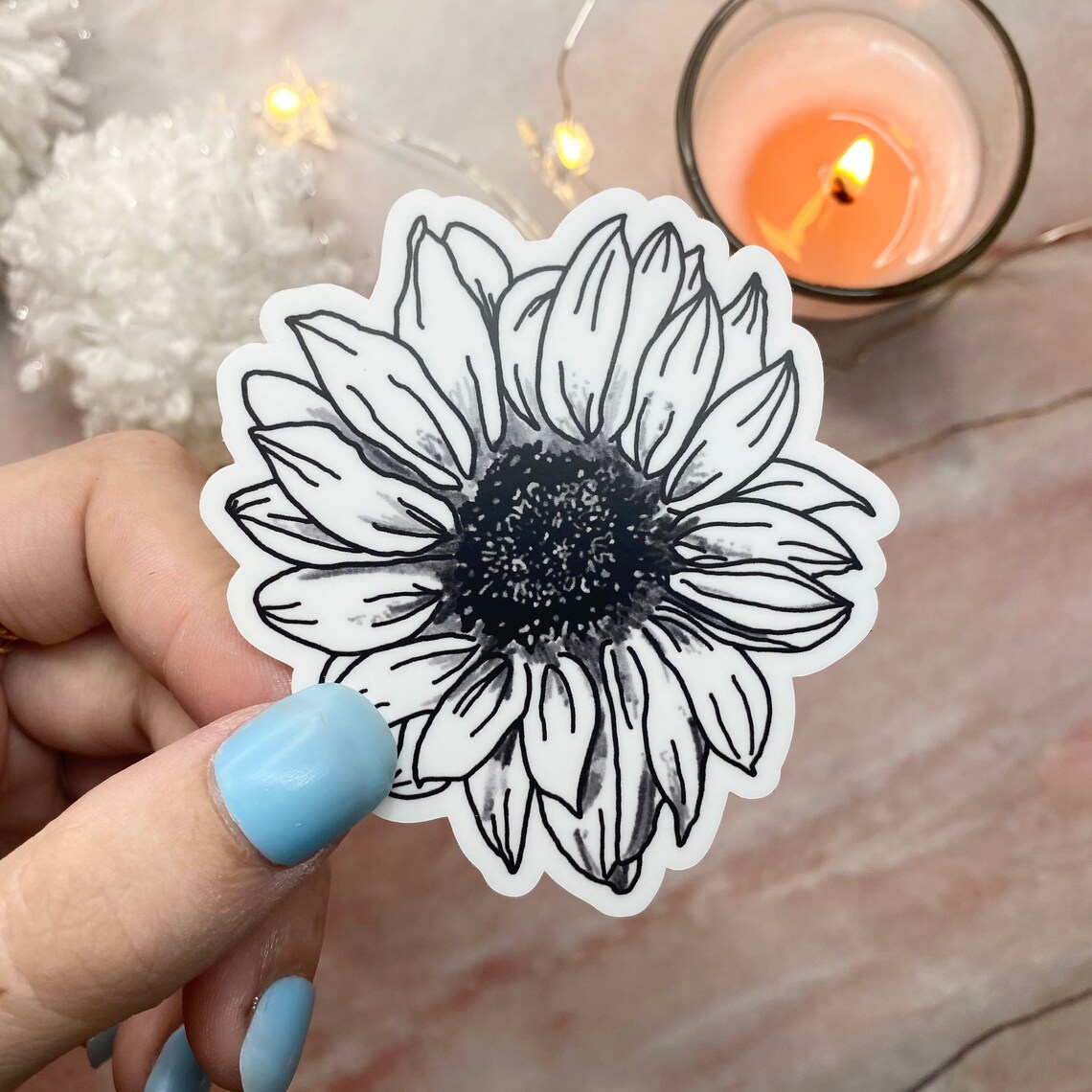 Black & White Sunflower Vinyl Sticker - Etsy
