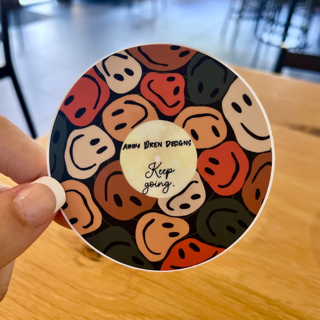 Smiley Face Record Vinyl Sticker - Etsy