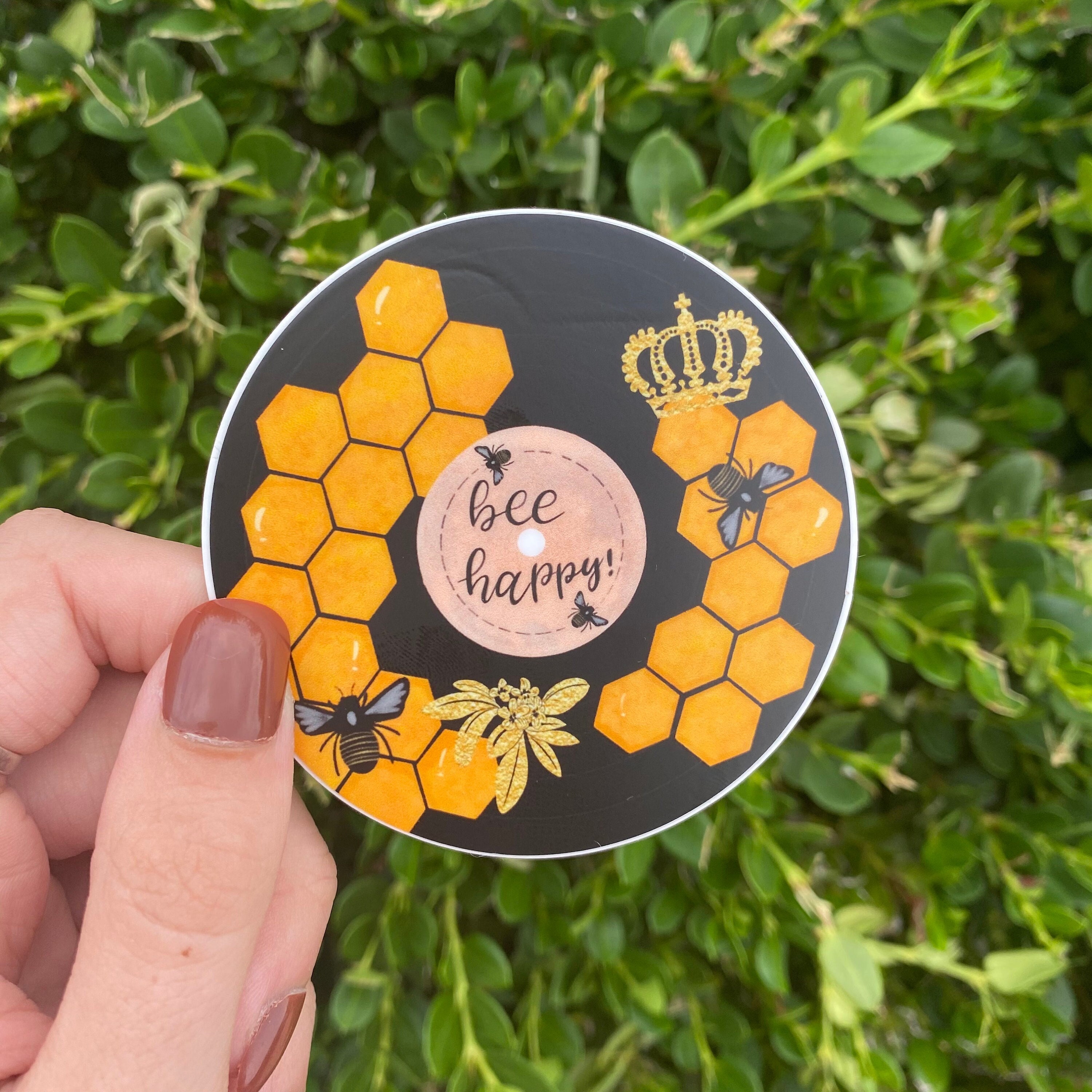 Pegatina de vinilo con disco pintado feliz de abeja - Etsy España