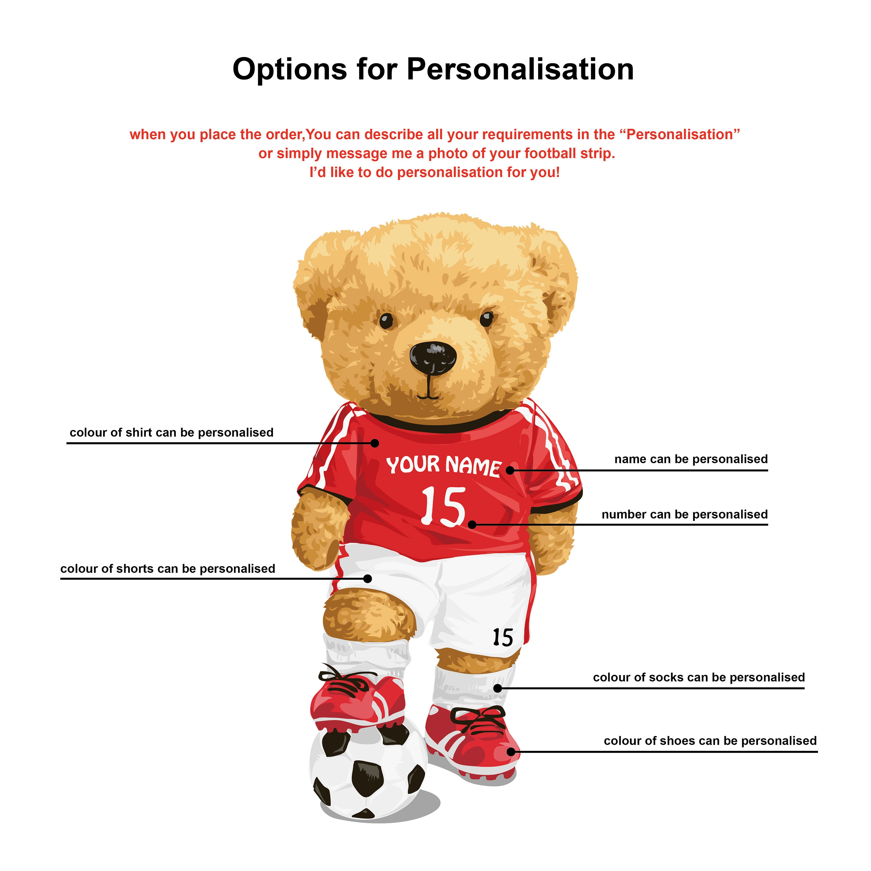 Custom Football Print Cute Bear Playing Football Sport Poster Gift ...