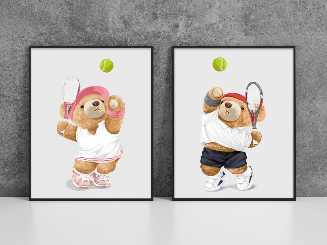Tennis Bears Prints Set: Tennis Themed Room Décor, Motivational Wall ...