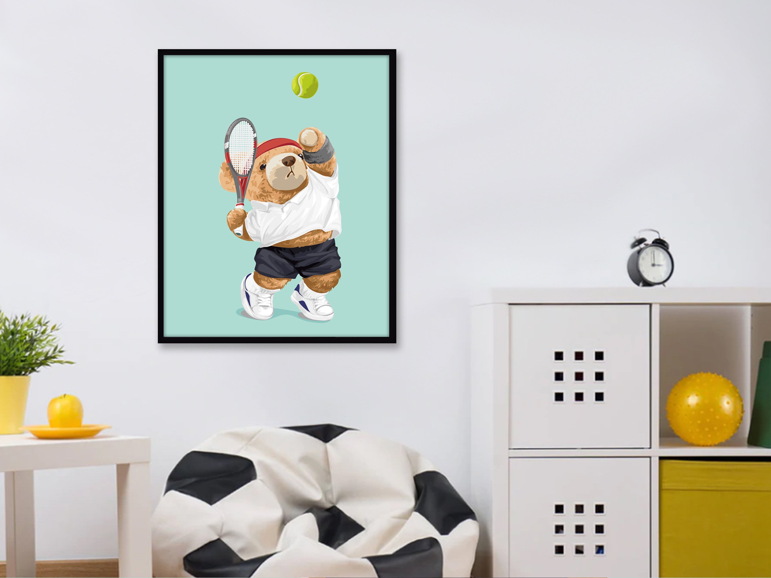 Tennis Sport Print Bear Boy Playing Tennis Sport Poster Gift Boy Room ...
