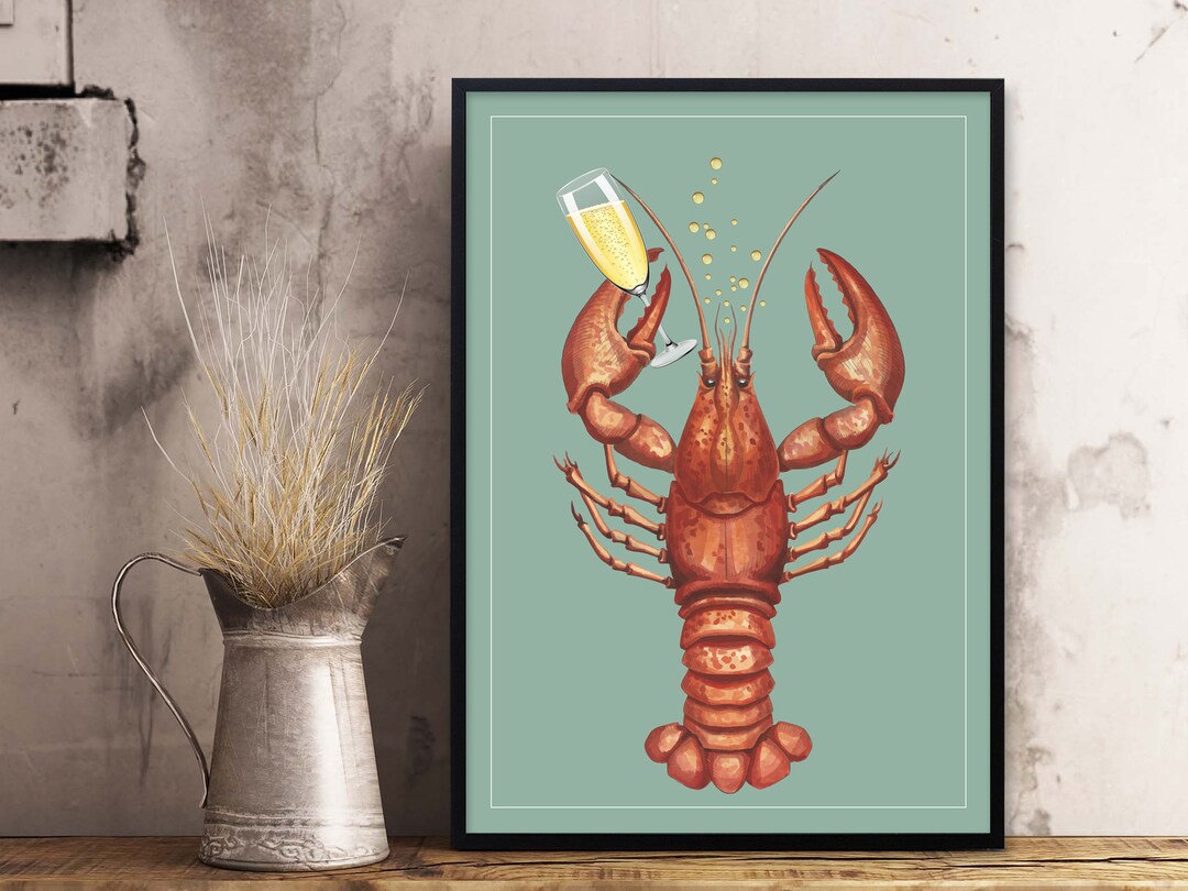 Celebrated Lobster Toasting Champagne Print Food and Drink Themed Art ...