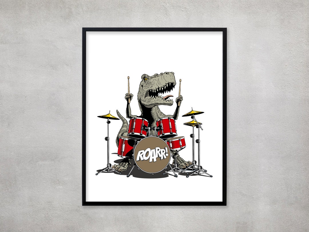 Nursery Wall Art Dinosaur Playing Drum Print Music Themed Poster Gift ...