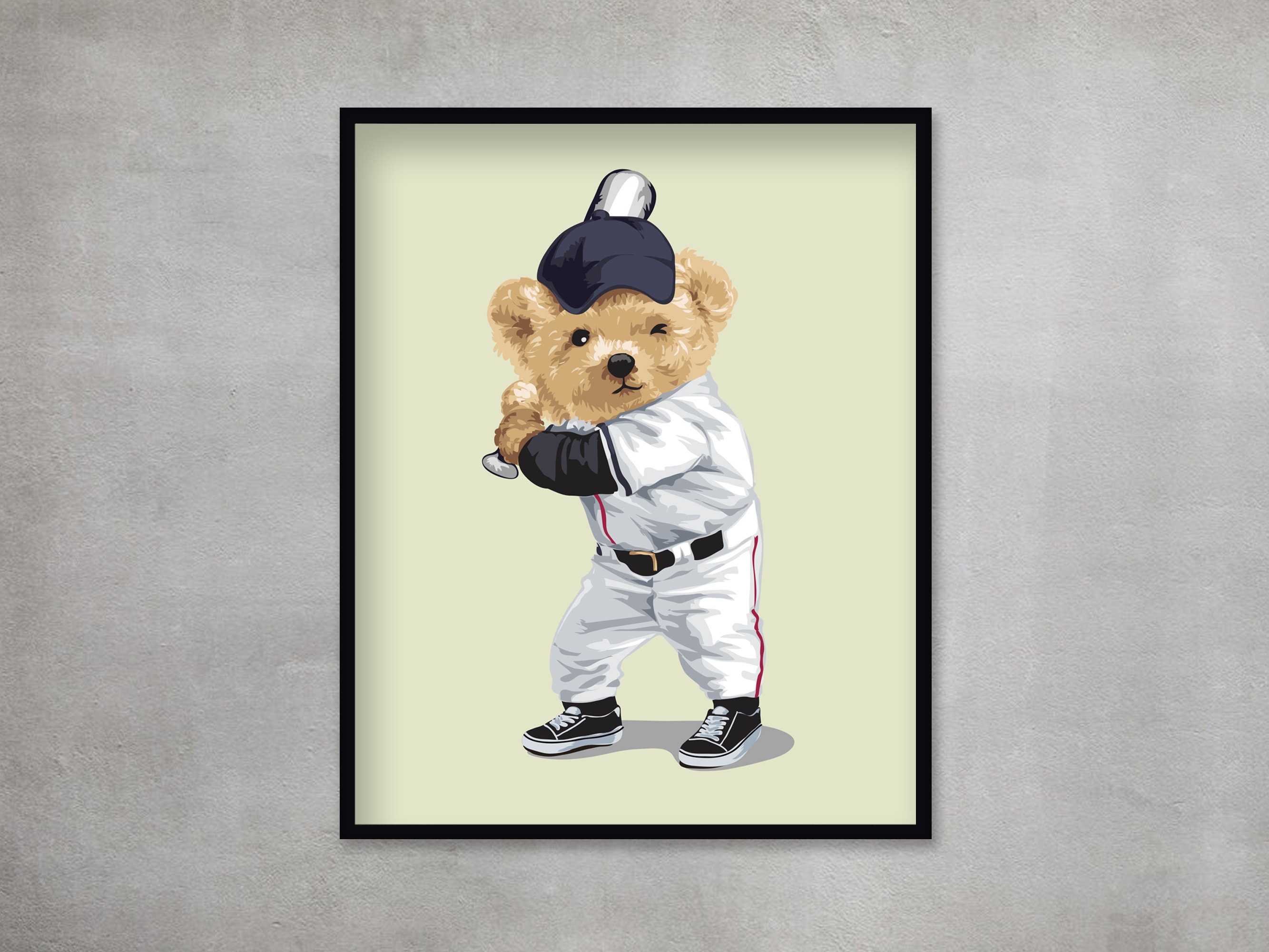 Baseball Sport Poster Cute Bear Playing Baseball Print Kid Room Decor ...