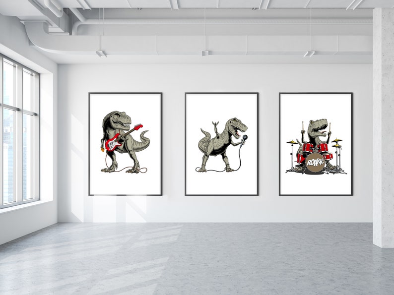 Rock Music Posters Dinosaur Extinct Band Music Prints Dinosaur Gift for ...