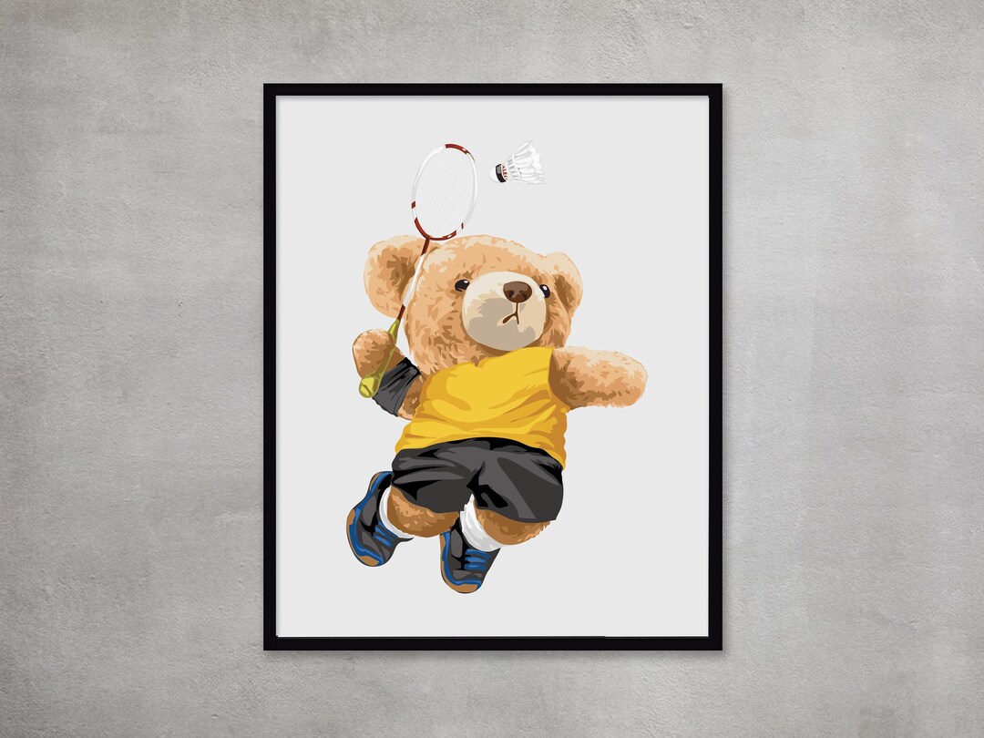 Sporty Gift Badminton Print Teddy Bear Paddington Bear Playing ...