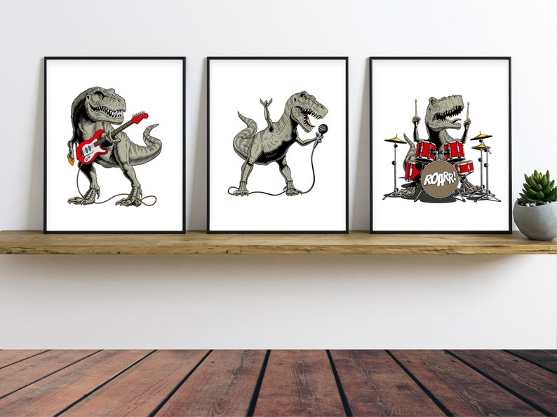 Rock Music Posters Dinosaur Extinct Band Music Prints Dinosaur Gift for ...