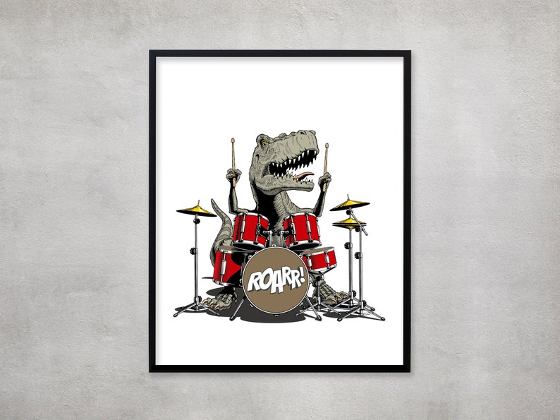 Hyper Dinosaur Music Theme Posters Set of 2 Dinosaurs Playing Drum ...