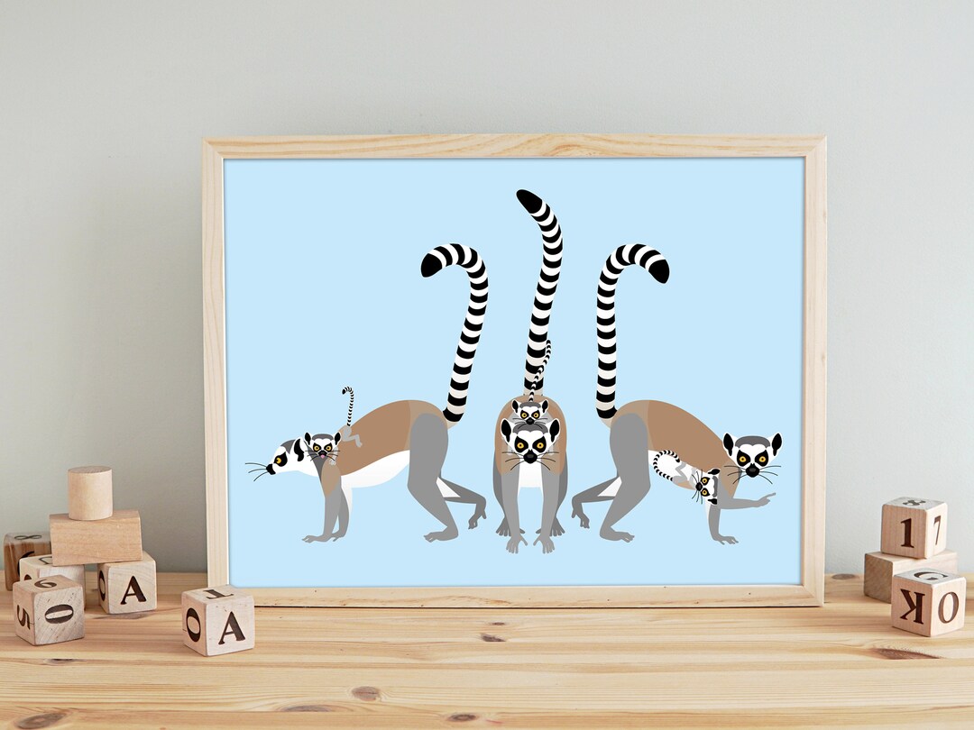 Lemur Family Print Jungle Nursery Decor Gift for Kids Safari Room Decor ...