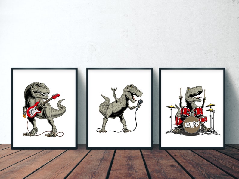 Rock Music Posters Dinosaur Extinct Band Music Prints Dinosaur Gift for ...