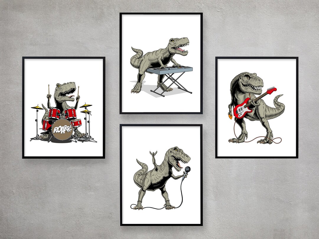 Music Posters Dinosaur Music Band Prints Set of 4 Dinosaur Band Prints ...