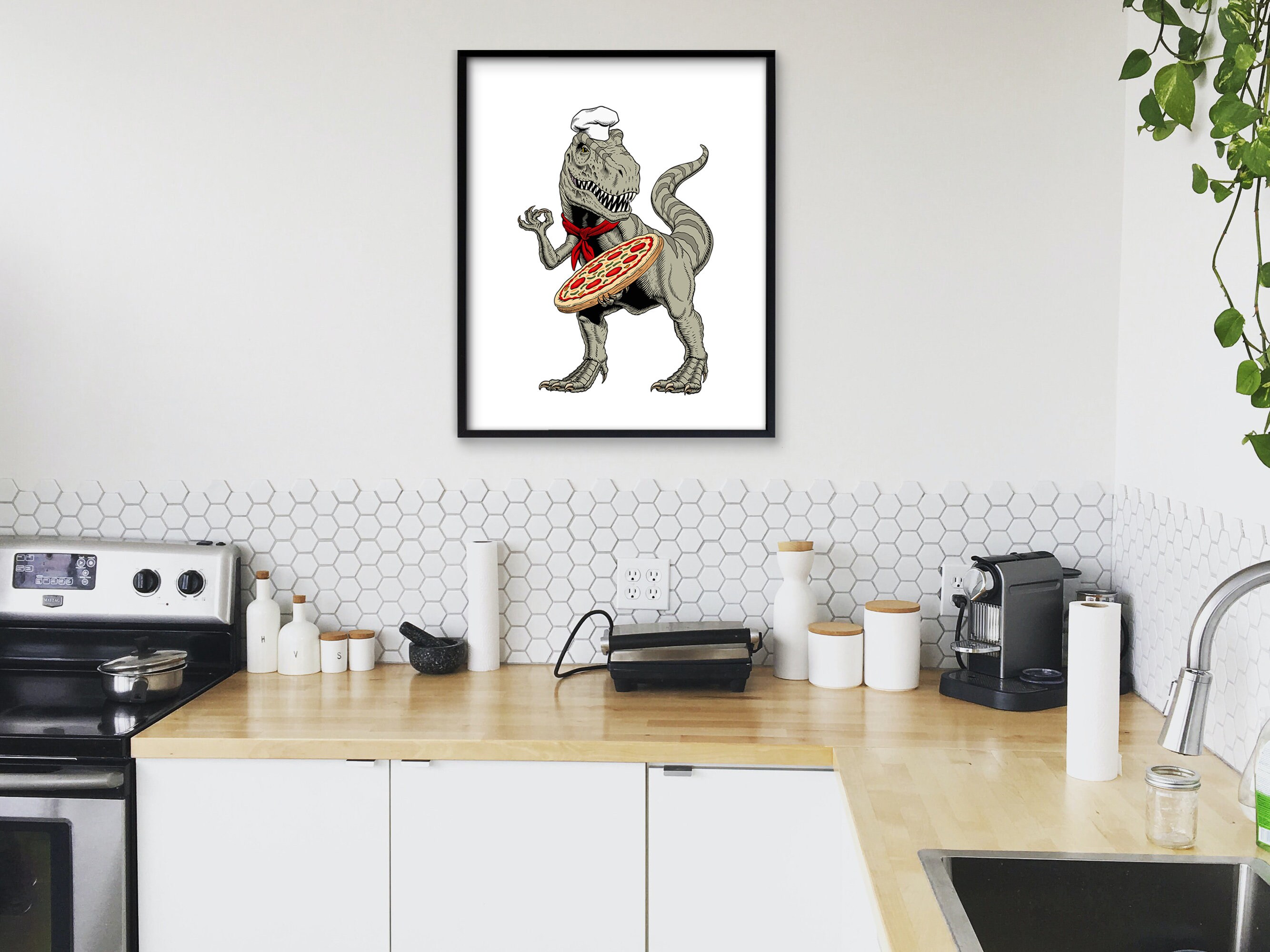 Dinosaur Pizza Chef Poster, T-Rex Revival Print, Dinosaur Print ...