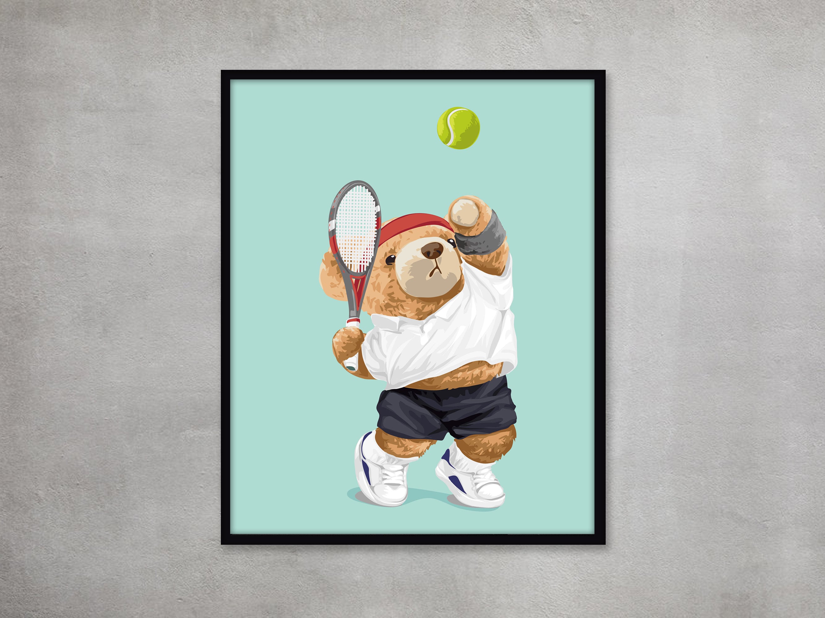 Tennis Sport Print Bear Boy Playing Tennis Sport Poster Gift Boy Room ...