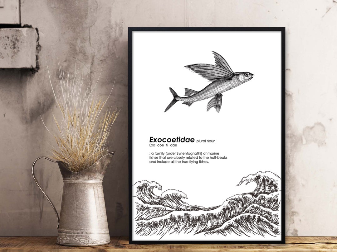 Flying Fish Print Sea Themed Vintage Style Decor Motivational Poster ...