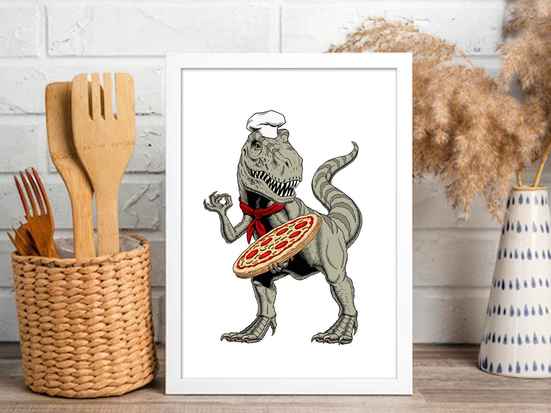 Family Chef Gift Dinosaur Pizza Chef Print Kitchen Decor Gift for Daddy ...