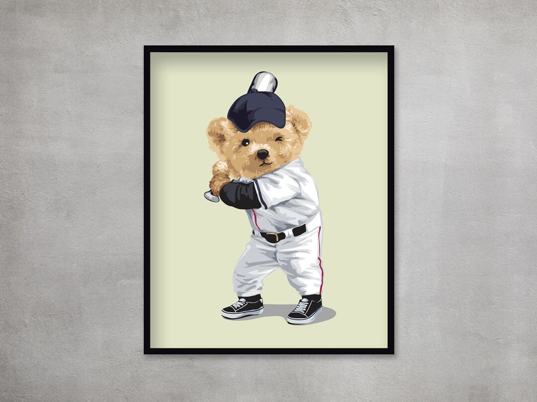 Cute Bear Playing Baseball Poster Children Room Wall Decor Gift for ...