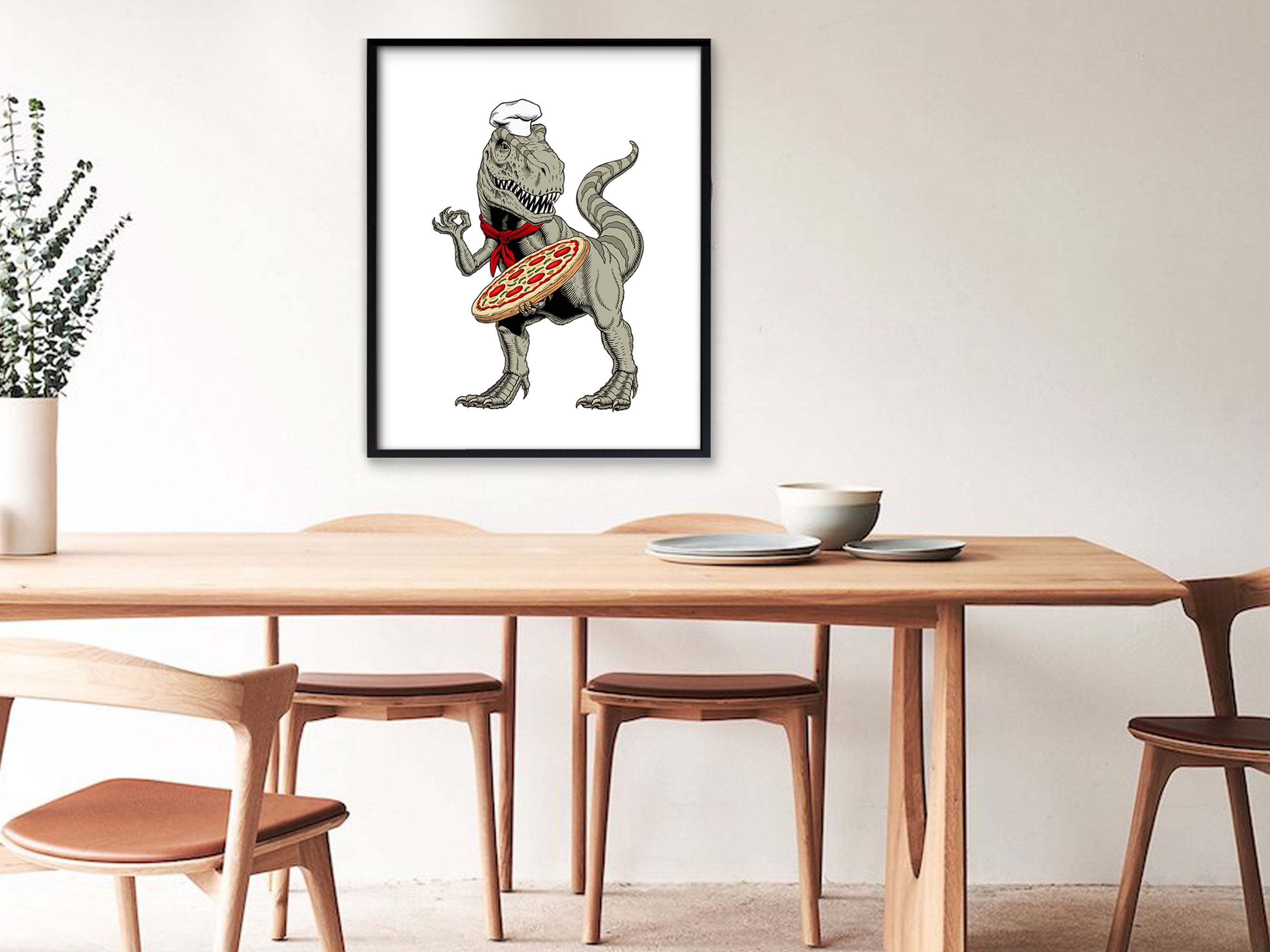Dinosaur Pizza Chef Poster, T-Rex Revival Print, Dinosaur Print ...