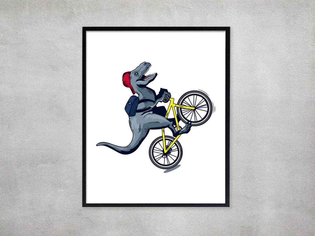 Sport Poster Gift Dinosaur Riding Bicycle Print Gift for Child Cyclist ...