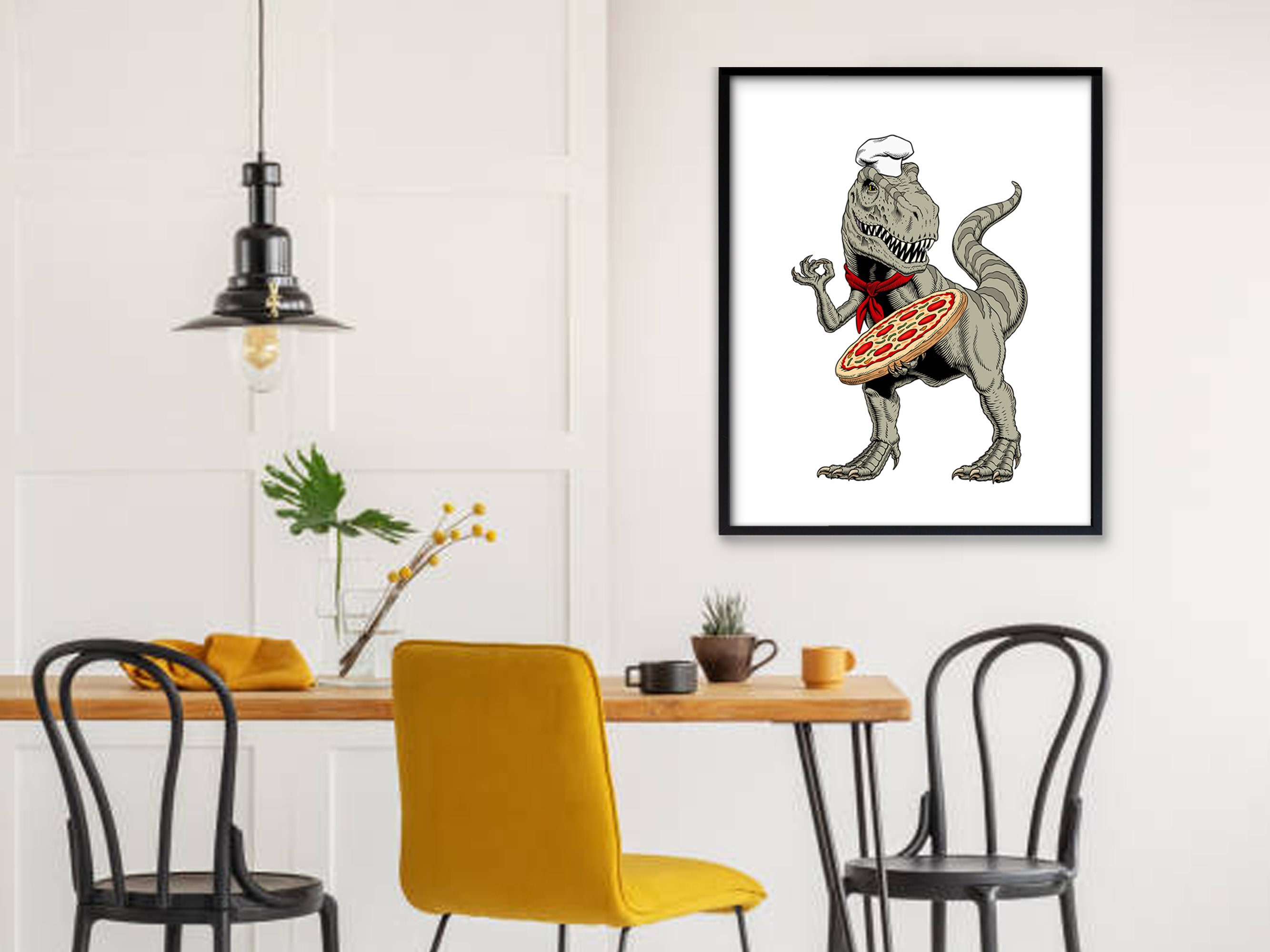 Dinosaur Pizza Chef Poster, T-Rex Revival Print, Dinosaur Print ...