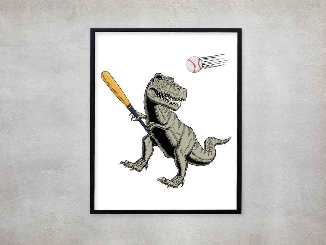 Gift for Baseball Lover: Custom Dinosaur Playing Baseball Print ...