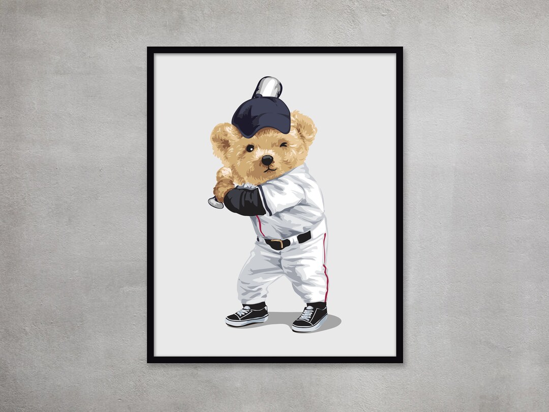 The Gifted Bear Playing Baseball Poster Animal Wall Art Decor Gift for ...